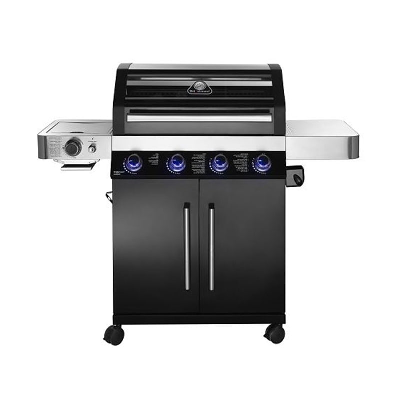 גריל גז משולב פחמים 4 מבערים עם כירת צד אינפרא קרמית 60,000 BTU שחור ...